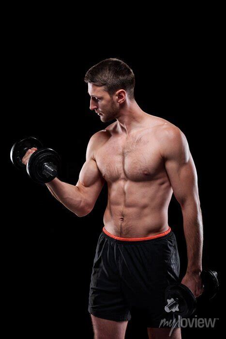 Young Muscular Shirtless Weightlifter In Shorts Doing Exercise Wall Mural • Murals Background