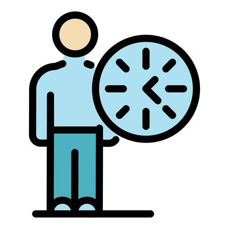 Man And Round Clock Icon Color Outline Vector 15091831 Vector Art At Vecteezy