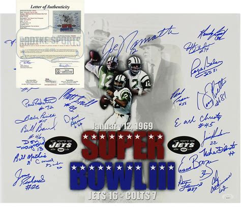 1968 Super Bowl Iii Champions Jets 16x20 Photo Team Signed By 25 With