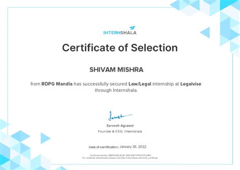 Legal Internship Certificate Pdf