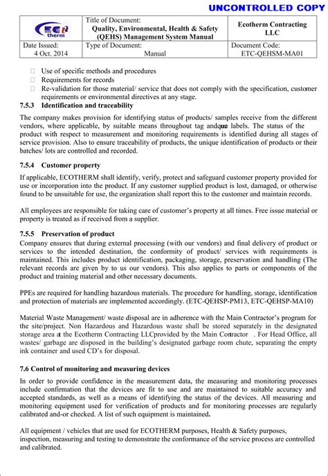 Qehs Management System Manual Ecotherm Contracting Llc