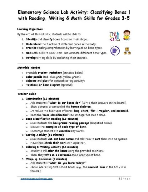 Classifying Bones Hands On Science Lab With Reading Writing And Math