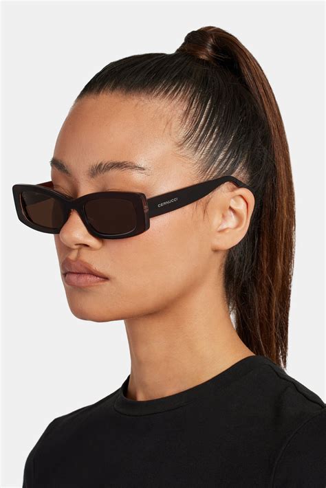Chunky Narrow Square Acetate Frame Sunglasses Brown Cernucci Us