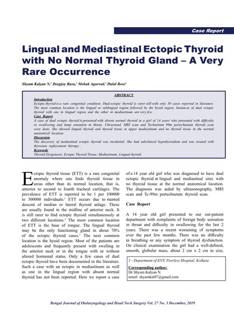 Pdf Lingual And Mediastinal Ectopic Thyroid With No Normal Thyroid Gland A Very Rare Occurrence