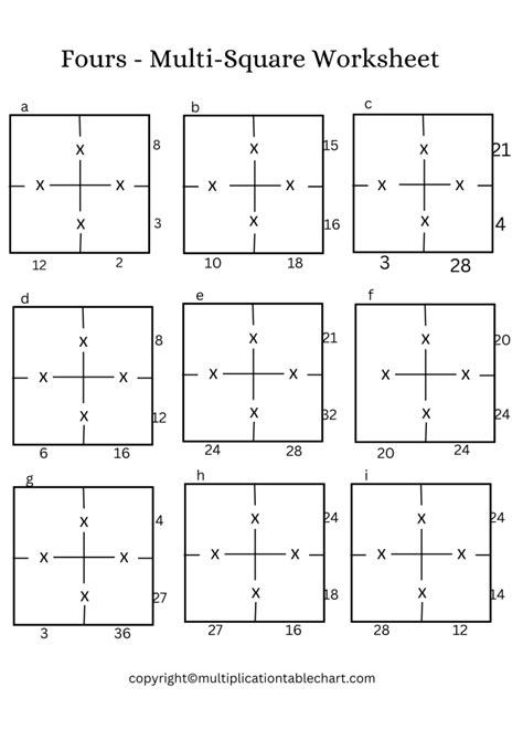 Fours Multi Square Worksheet Printable In Pdf