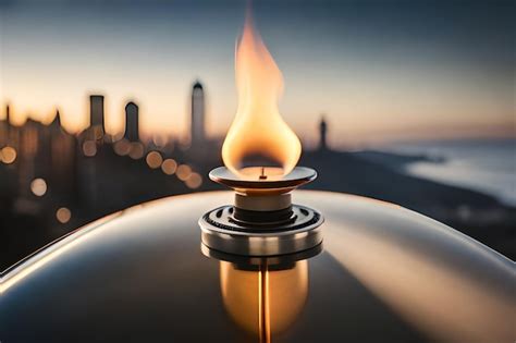 A Flame On A Table At Sunset Premium Ai Generated Image