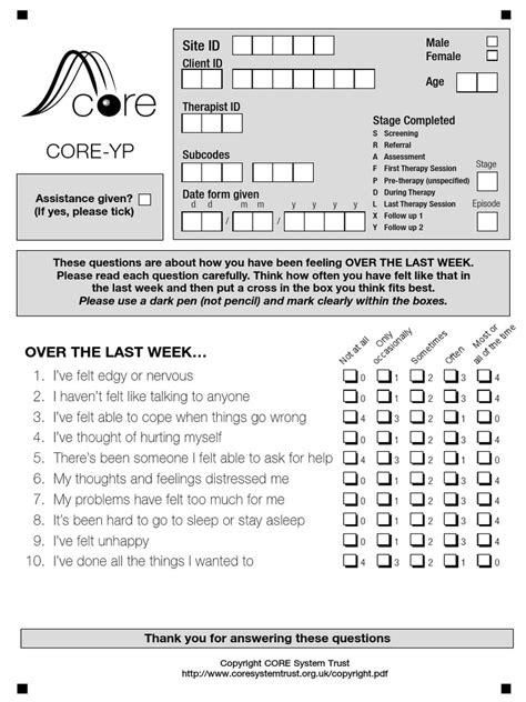 Core Yp Male Female Client Id Pdf Clinical Psychology Clinical Medicine