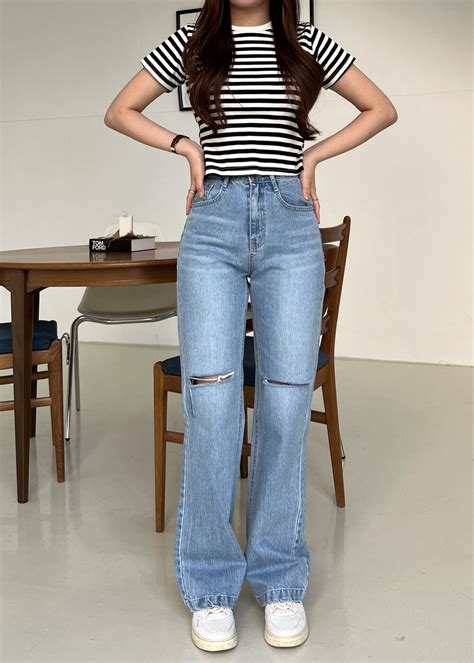 당일발송핏보장롱다리 여자 구제청바지 찢청 연청 와이드데님팬츠더블트윈스
