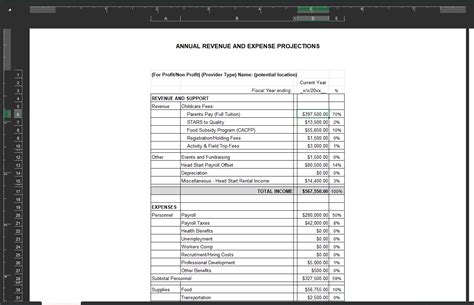 Financial Projection Template One Year Projected Income Statement
