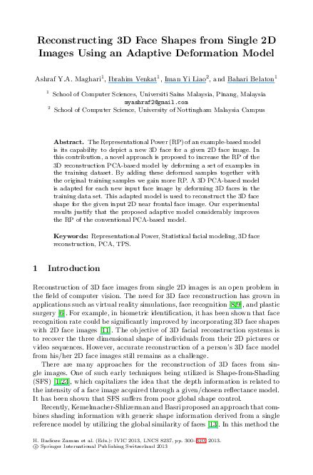 Pdf Reconstructing 3d Face Shapes From Single 2d Images Using An Adaptive Deformation Model