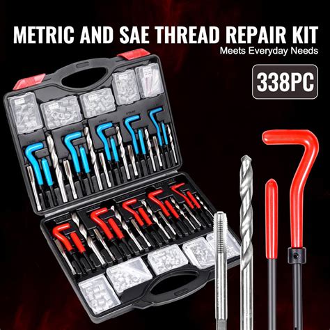 Vevor Helicoil Thread Repair Kit 338 Piece Sae And Metric Rethreading