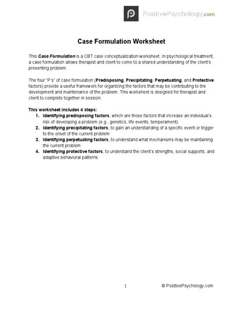 Case Formulation Worksheet Pdf