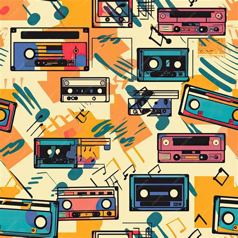 Premium Photo Patterns With A Retro Cassette Tape And Boombox Motif