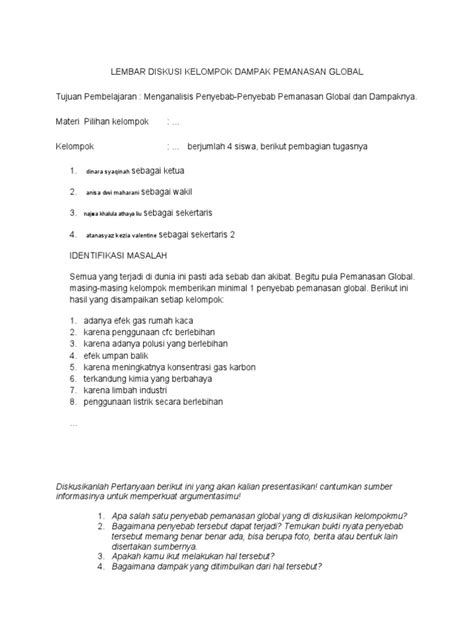 Grup 8 Kelas X5 Lembar Diskusi Kelompok Dampak Pemanasan Global Pdf