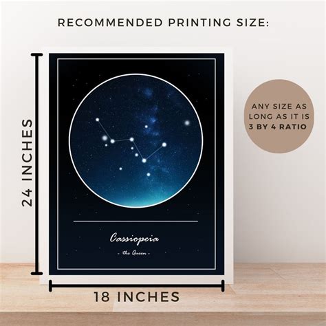 Cassiopeia The Queen Digital Download Constellation Printable Wall Art Night Star Map Canvas