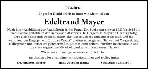 Traueranzeigen Von Edeltraud Mayer Augsburger Allgemeine Zeitung