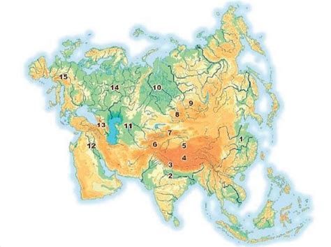 Напишите названия географических объектов обозначенных цифрами на карте представленной ниже