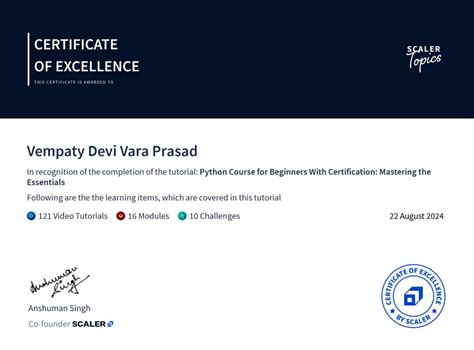i have completed python course for beginners with certification mastering… devi vara prasad v