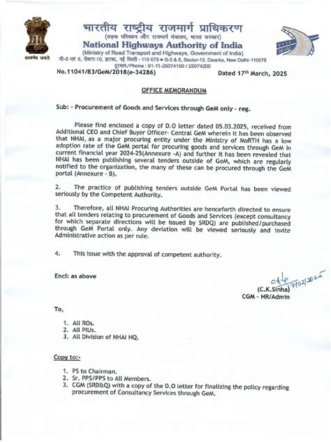 Procurement Of Goods And Services Through Gem Only Om Dated 17032025