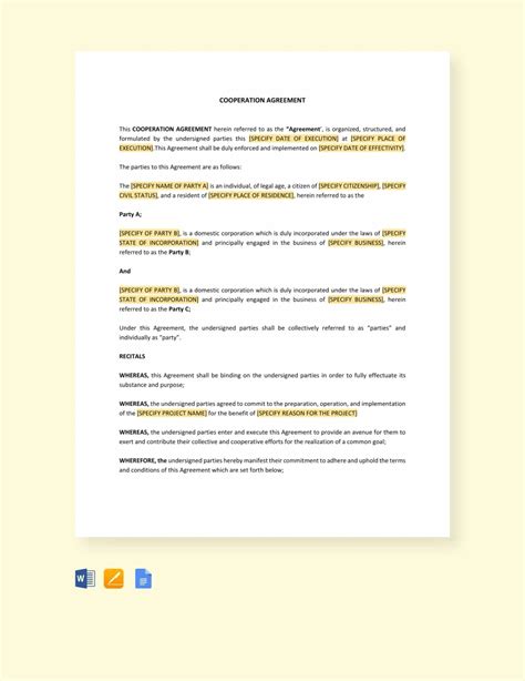 Cooperation Agreement Template Free Free Printables