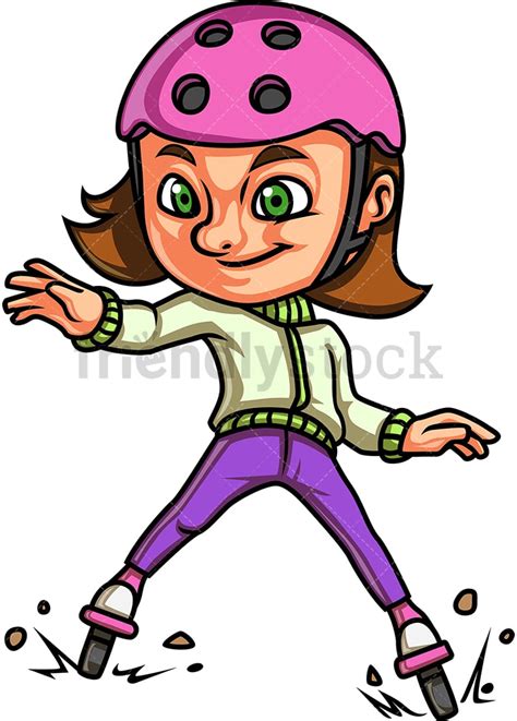 Cute Girl Roller Skating Cartoon Clipart Vector Friendlystock