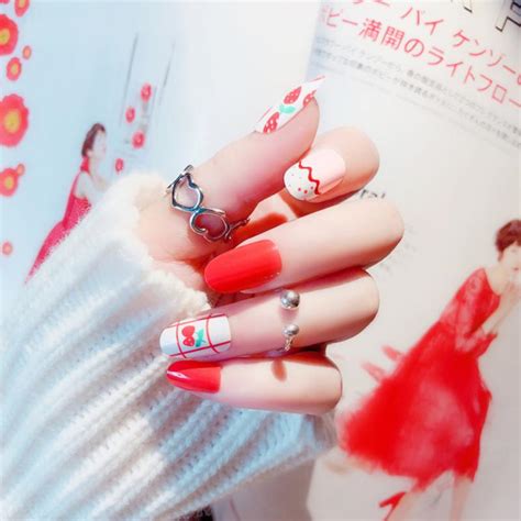 24pcs False Nails Net Cute Red Strawberry Finished Vicedeal