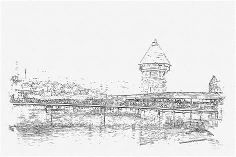 Strassenstadt Luzern Skizze Schönes Wahrzeichen Der Schweiz Stock