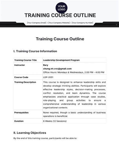 Training Course Outline Template Edit Online And Download Example Pdf