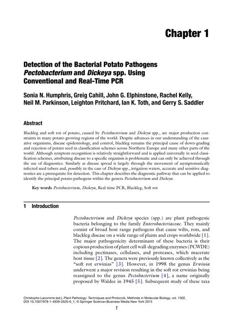 Pdf Detection Of The Bacterial Potato Pathogens Pectobacterium And Dickeya Spp Using