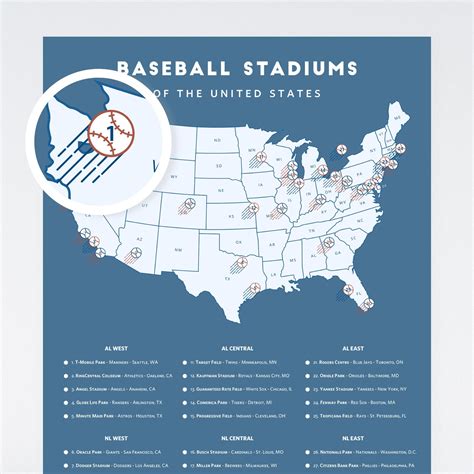Baseball Stadiums Checklist Map All Sizes La Dodgers Chicago Cubs