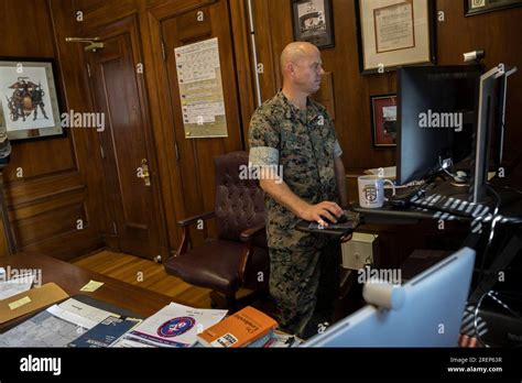 Us Marine Brig Gen Walker Field Works At His Desk In His Office In