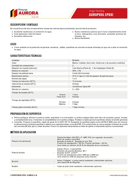 Ficha Técnica Auropool Epoxi Pdf Pdf Pintar Epoxy