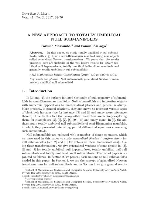 Pdf A New Approach To Totally Umbilical Null Submanifolds
