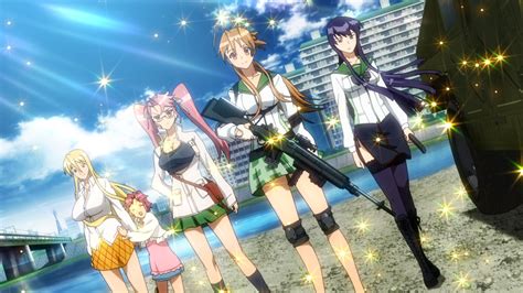 Highschool Of The Dead Hd Wallpaper Girls With Guns And Vibrant Hair