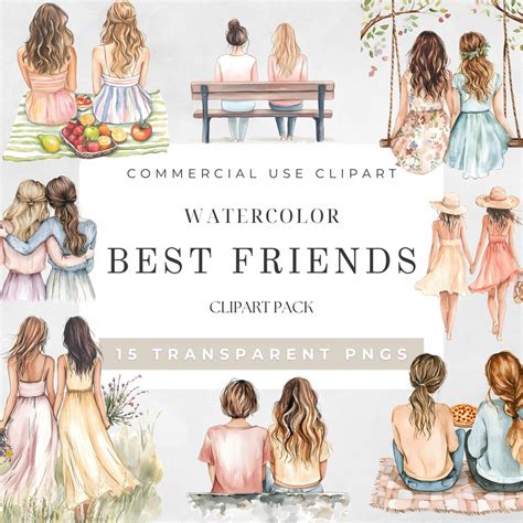 Best Friends Clipart Watercolor Clipart For Commercial Use
