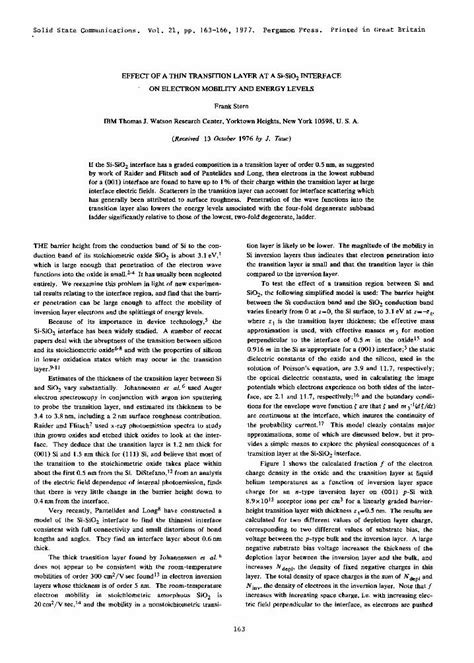 Pdf Effect Of A Thin Transition Layer At A Si Sio2 Interface On Electron Mobility And Energy