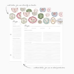Recipe Binder Filler Paper Plate Wall Watercolor Illustrations Full