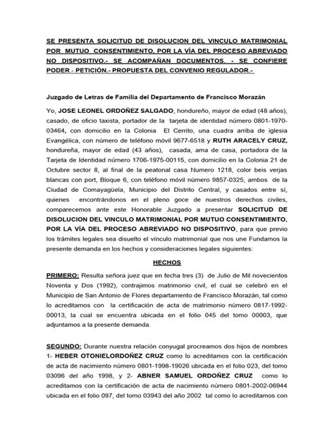 Divorcio De Mutuo Consentimiento Convevio Pdf Divorcio Sentencia