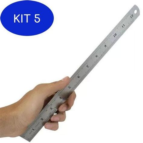 Kit 5 Régua Aço Inox 30 Centímetros 12 Polegadas Escolar Projeto Lee