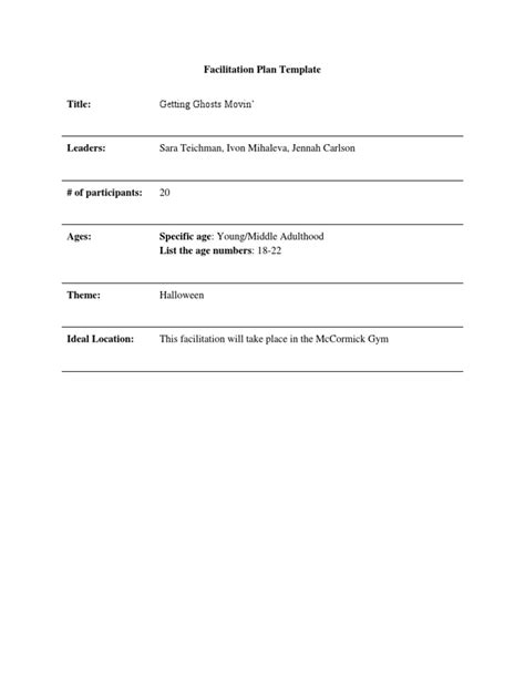 Facilitation Plan Template Pdf Motor Control