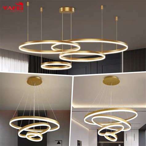 Golden Color Modern Led Ring Circular Circle Pendant Light For Home