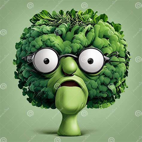 Broccoli With Glasses And Surprised Expression On Green Background