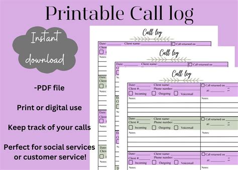 Printable Call Log Client Tracker Log Call Log Template