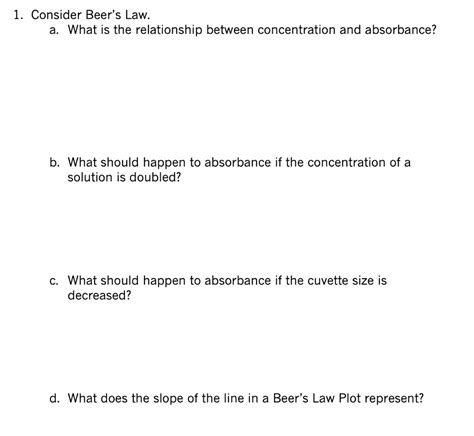 Solved 1 Consider Beers Law A What Is The Relationship Between