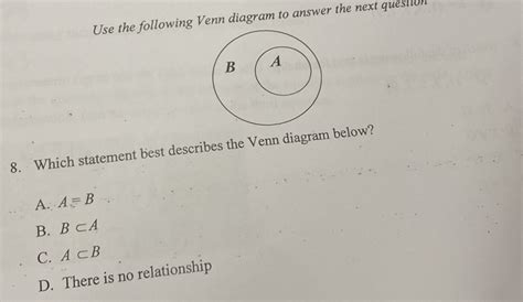 Solved Use The Following Venn Diagram To Answer The Next Question Which Statement Best