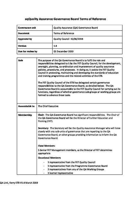 Quality Governance Board Terms Of Reference Kerry Etb