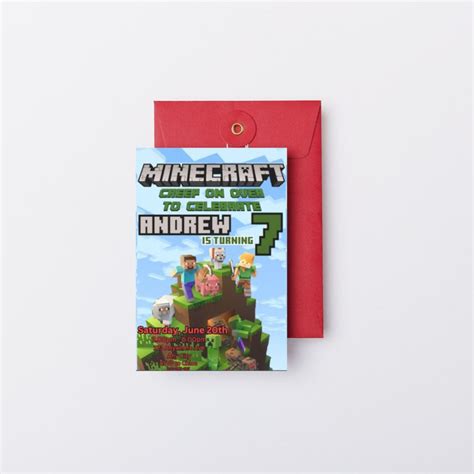 Editable Minecraft Birthday Invitation Minecrafter Birthday Invitations