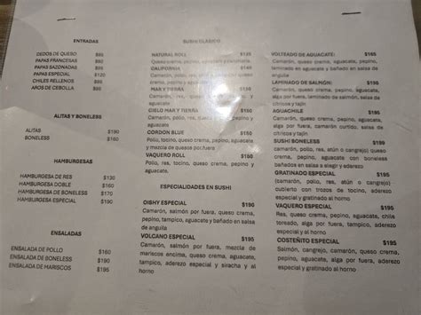 Carta De Oishy Sushi And Bar Hermosillo