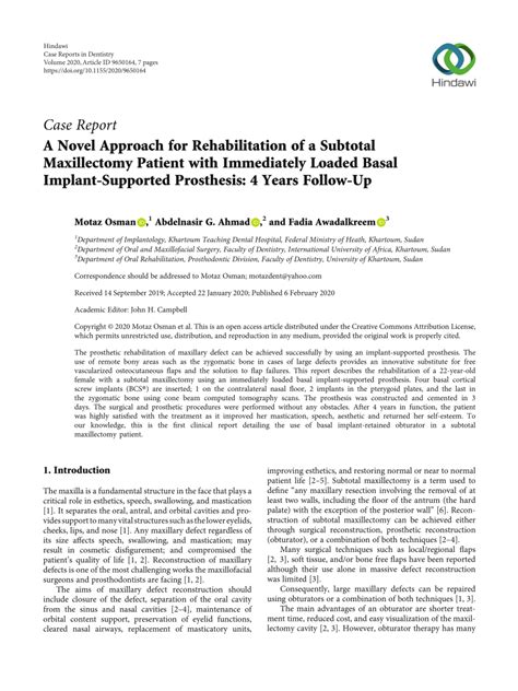 Pdf A Novel Approach For Rehabilitation Of A Subtotal Maxillectomy