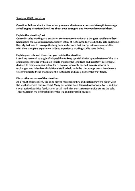 Sample Star Question Sample Star Question Question Tell Me About A